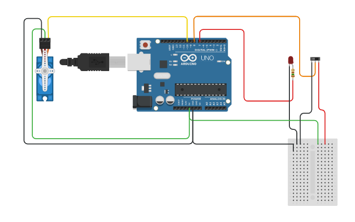 Circuit design Interrupteur glissière + LED + Microservo - Tinkercad