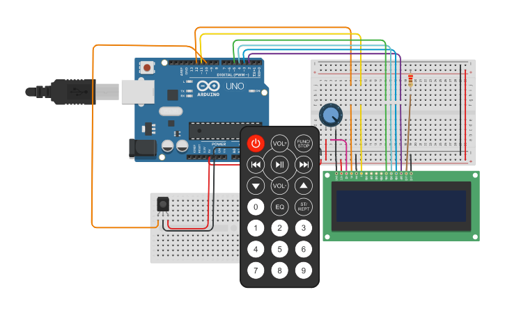 Circuit design Displaying button pressed in LCD - Tinkercad