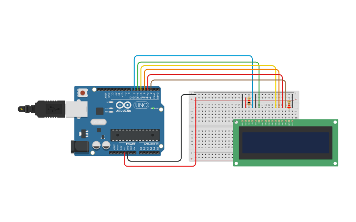 Circuit design practica con pantalla lcd - Tinkercad