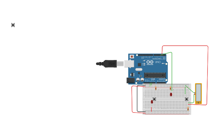 Circuit design ENCENDER LED CON BOTOSNMEDIANTE BLOQUES | Tinkercad