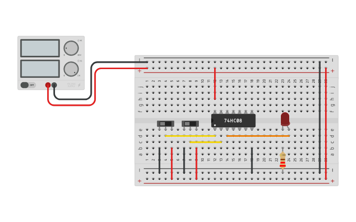 Circuit design AND Gate 2 slider switches - Tinkercad