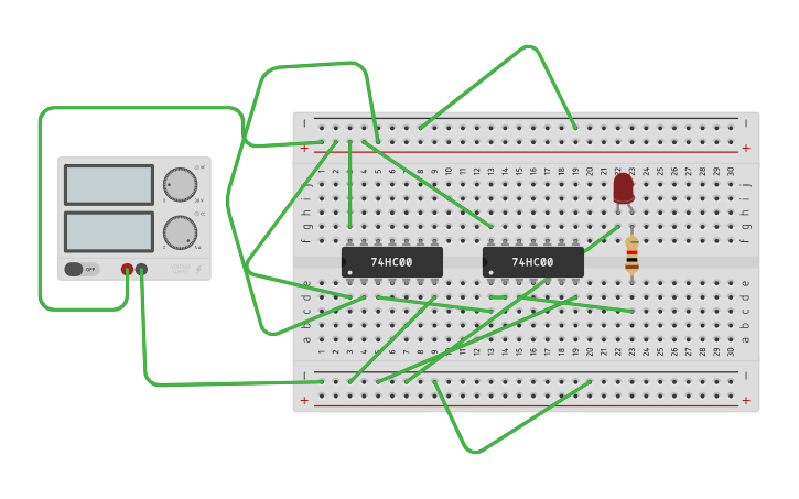 Circuit design AND USING NAND - Tinkercad