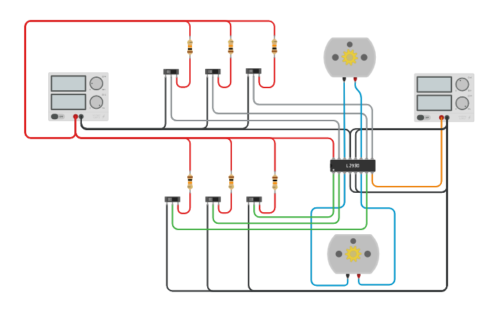 Circuit design [EX10] BASIC 4 channel driver control DC motor - Tinkercad