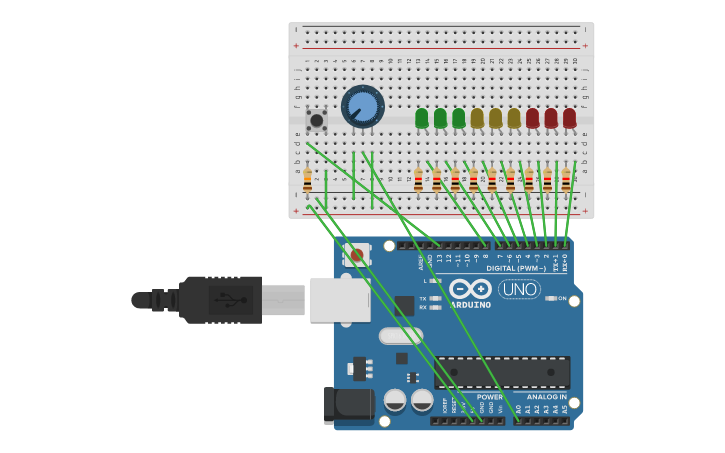 Circuit Design Propuesta De Ejercicio De Entradas Analógicas Con Arduino Tinkercad