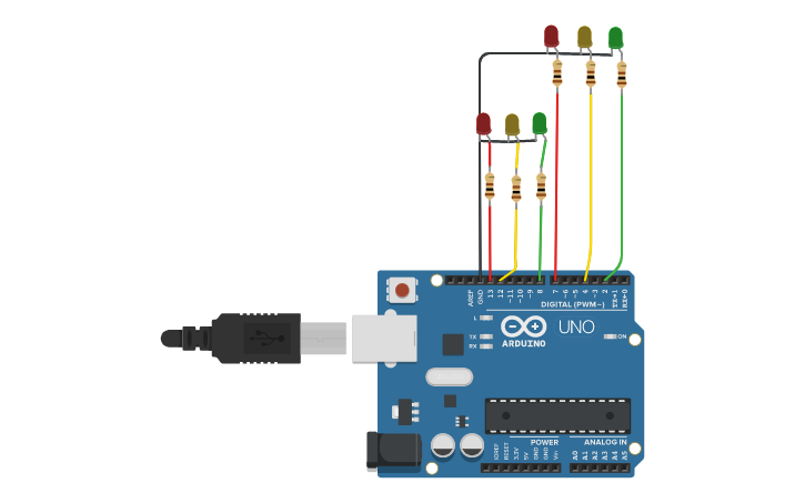 Circuit design câu 3: đèn giao thông - Tinkercad