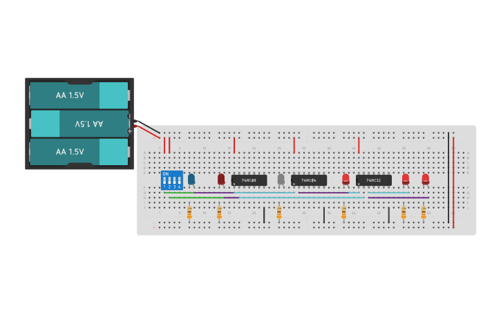 Circuit design 7408, 7404, 7432 - Tinkercad