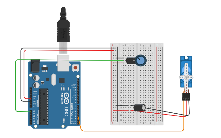 Circuit Design Piloter Un Servo Moteur Avec Un Potentiomètre Tinkercad