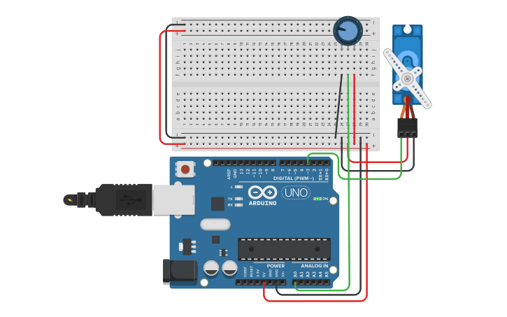 Circuit design motor servo dan potensio - Tinkercad Circuit design motor servo dan potensio - Tinkercad