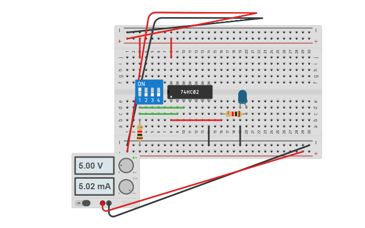 Circuit design NOT Gate using NOR Gate - Tinkercad
