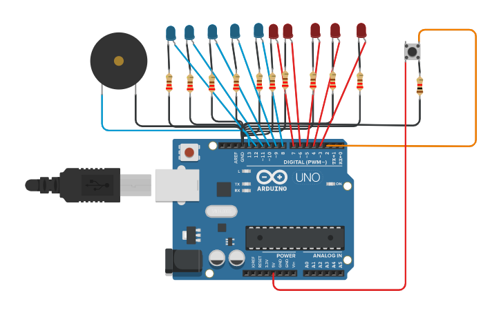 Circuit design Arduino Police Siren - Tinkercad
