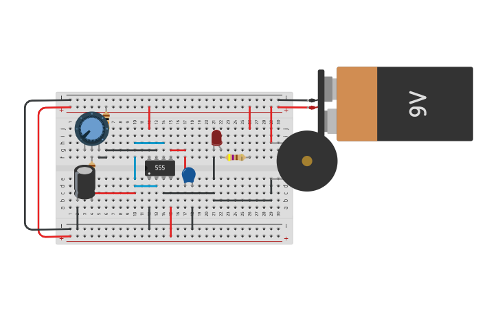 Circuit design Simple Beeper Sound Circuit Using IC NE555 - Tinkercad