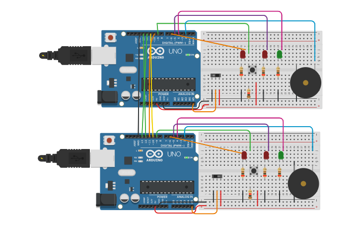 Circuit design COMUNICAZIONE BIDIREZIONALE MORSE ARDUINO - Tinkercad