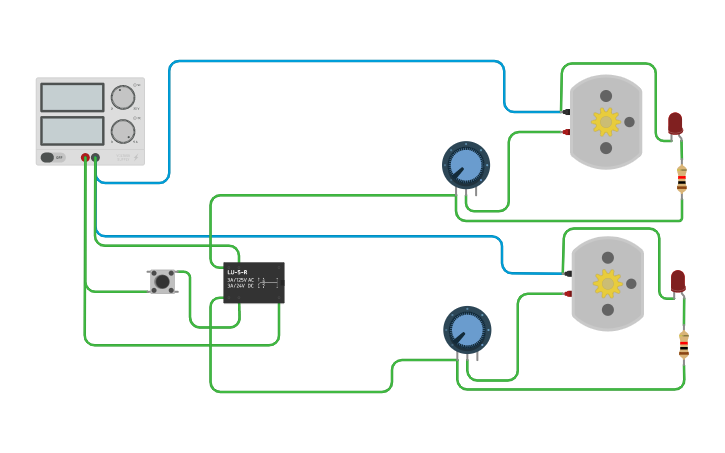 Circuit design Select motors with relay | Tinkercad