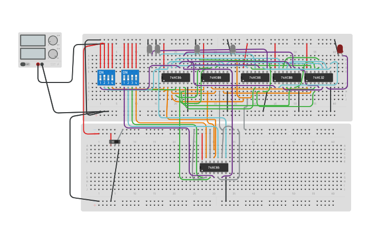 Circuit design 4-Bit Parallel Adder (GROUP6) - Tinkercad