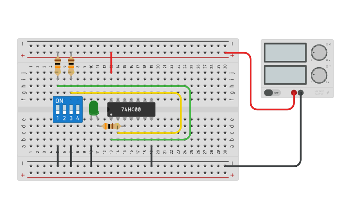 Circuit design IC 7400(NAND gate) - Tinkercad