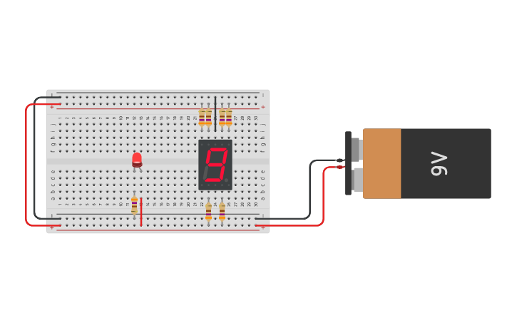 Circuit design Led e Display de 7 Segmentos | Tinkercad