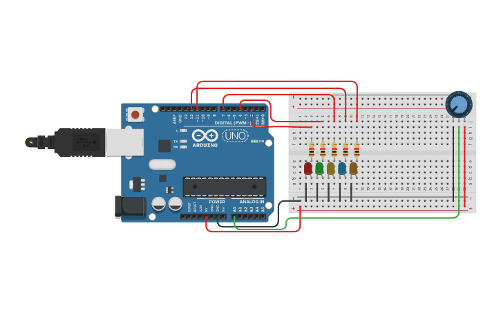 Circuit design LED LIGHTING WITH POTENTIOMETER - Tinkercad
