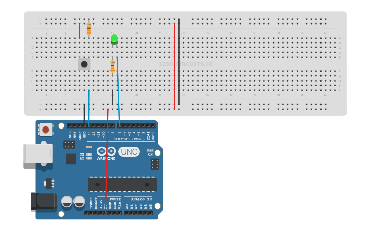 Circuit design Lectura de un push button (PullDown) - Tinkercad