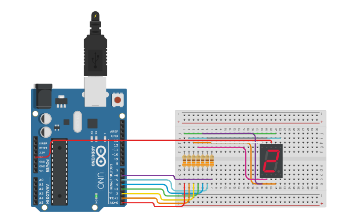 Circuit design 7-Segment 0-9 - Tinkercad