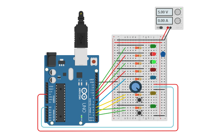 Circuit design Lab 1 Part H: Stepper Motor with LEDs | Tinkercad