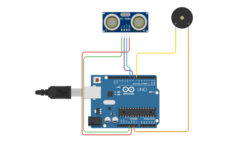 Circuit design ultra sonic sensor - Tinkercad
