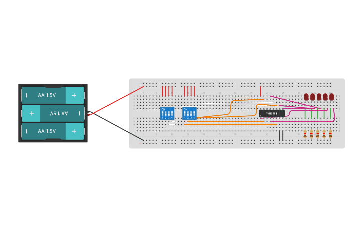 Circuit design Sumador 4 bits - Tinkercad