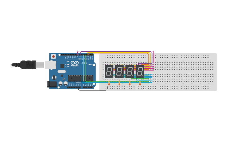 Circuit design 7 Seg x 4 - Tinkercad