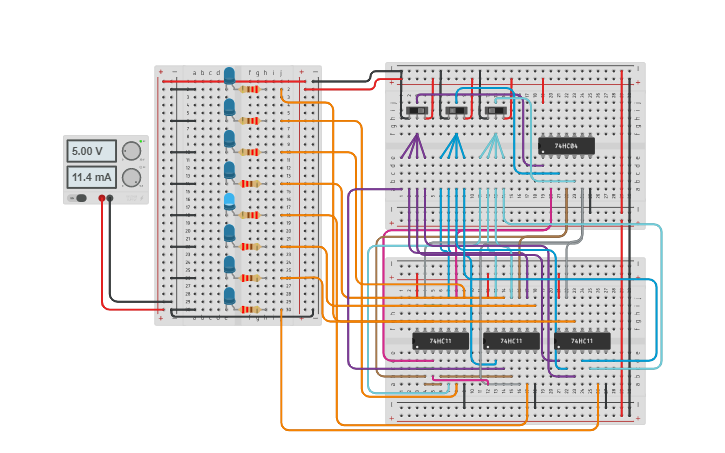 Circuit design 3:8 decoder - Tinkercad