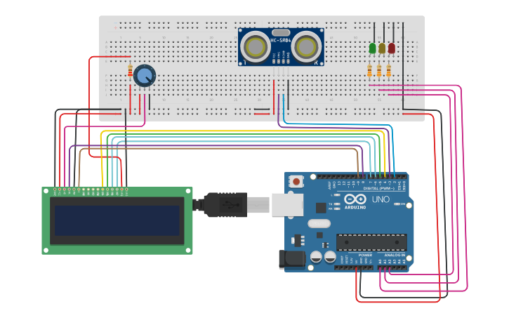 Circuit design Water Level Indicator Simulation using TinkerCAD - Tinkercad