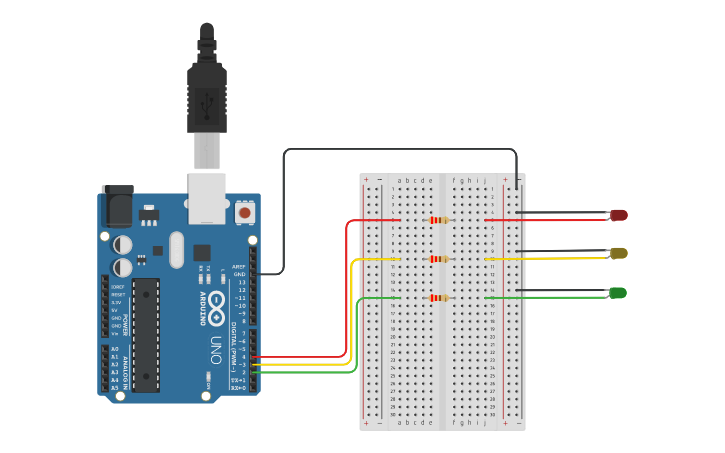 Circuit design traffic lights - Tinkercad