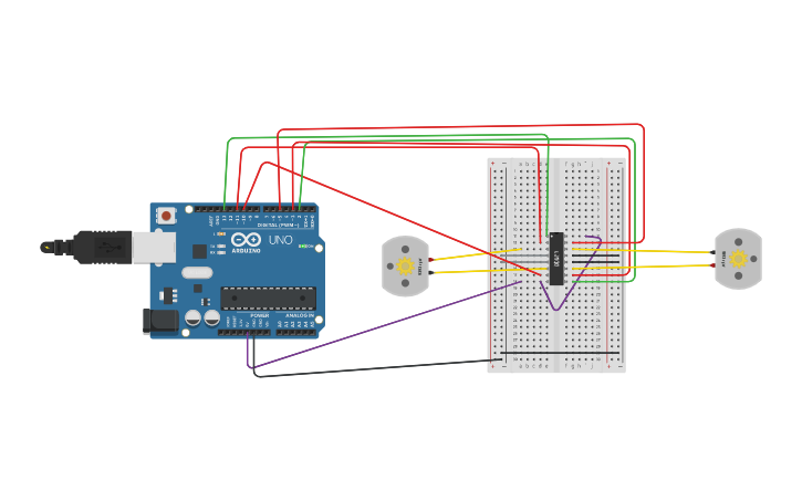 Circuit design Driver Motor Using L293d motor driver - Tinkercad