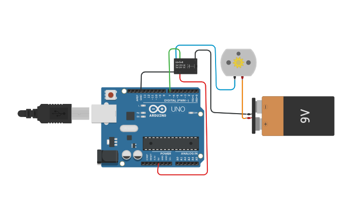 Circuit design relay with water pump - Tinkercad