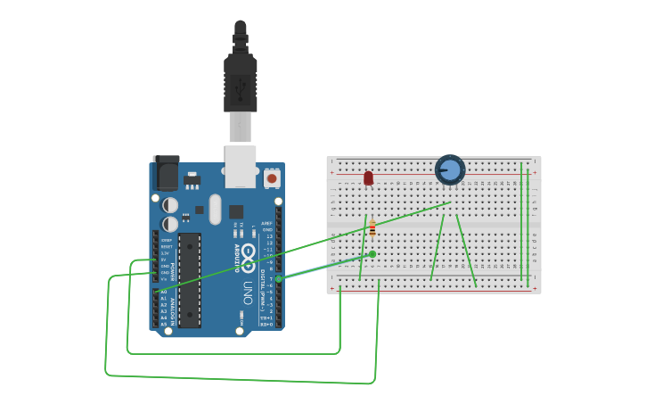 Circuit design Dial and LED - Tinkercad