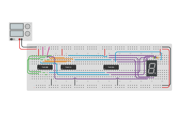 Circuit design Display 7 segmentos 2 variaveis | Tinkercad