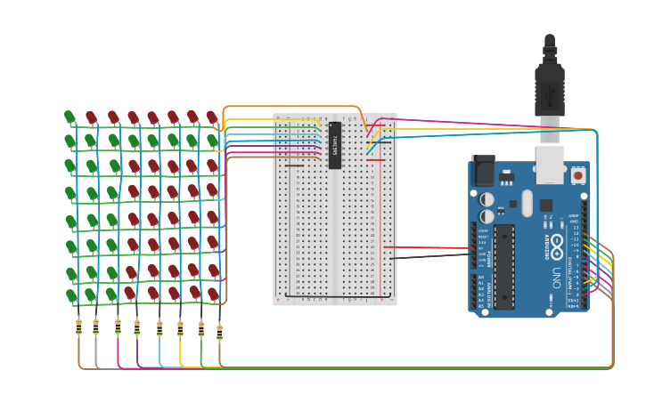 Circuit design LED MATRIX - Tinkercad