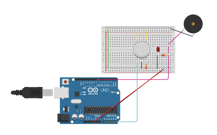 Circuit design sensor de gas - Tinkercad