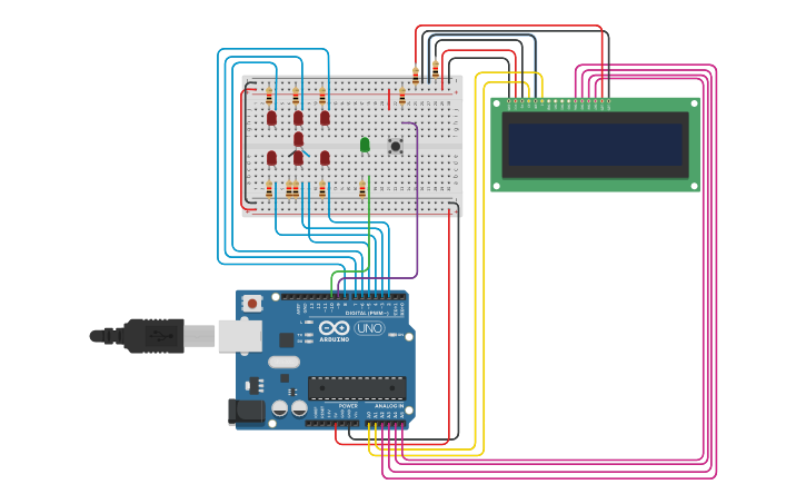 Circuit design Dado Electrónico | Tinkercad