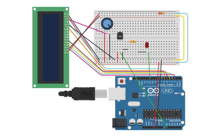 Circuit design termometro tmp36 | Tinkercad