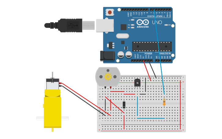 Circuit design PRACTICA 6 MOTORES CON TRANSISTOR - Tinkercad