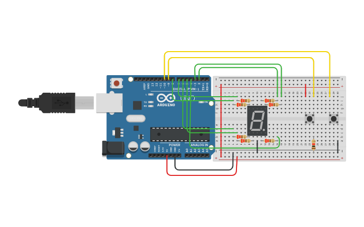 Circuit design Display 7 Segmentos Arduino Pulsador | Tinkercad Circuit design Display 7 Segmentos Arduino Pulsador | Tinkercad