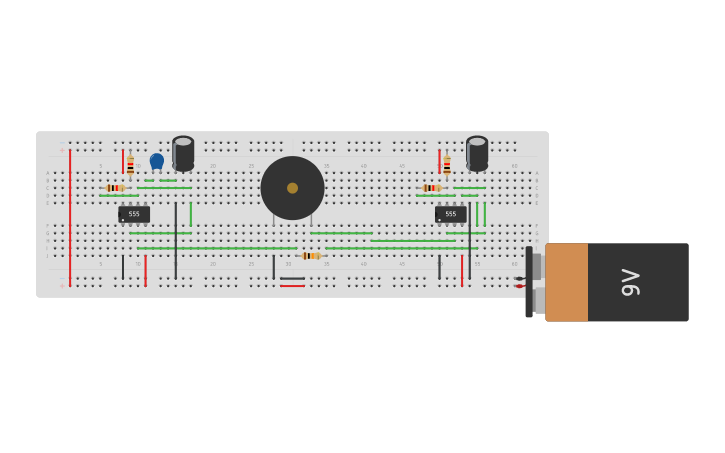 Circuit design Police siren using 555 Timer - Tinkercad
