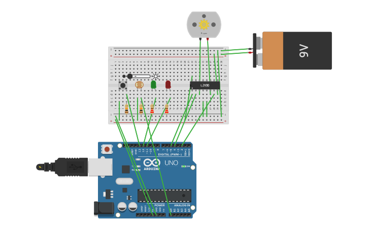 Circuit design Motor, driver y fotorresistencia con Arduino - Tinkercad
