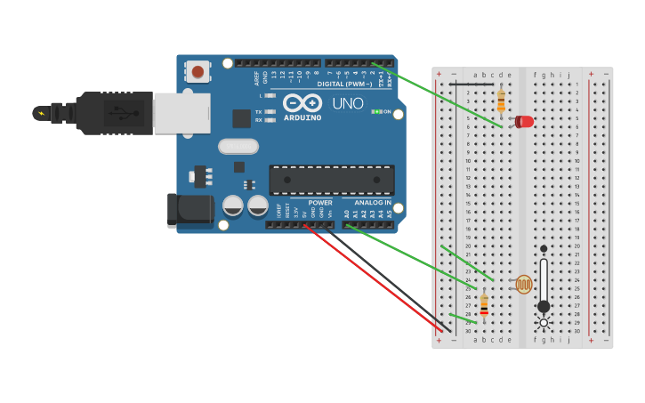Circuit design LDR con Arduino - Tinkercad Circuit design LDR con Arduino - Tinkercad