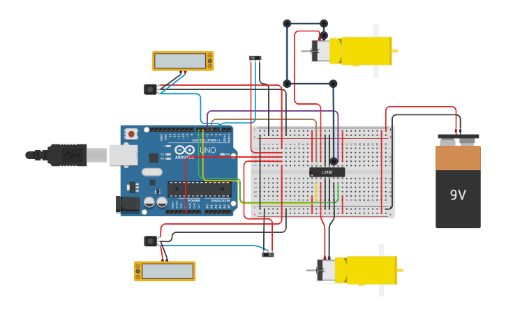 Circuit design 5/12 line follower | Tinkercad