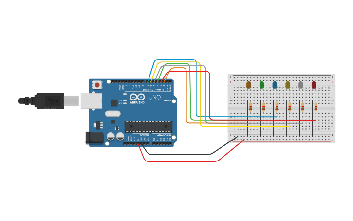 Circuit design 6 leds de arduino - Tinkercad