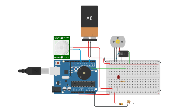Circuit design Burglar Alarm and Auto Lock System - Tinkercad