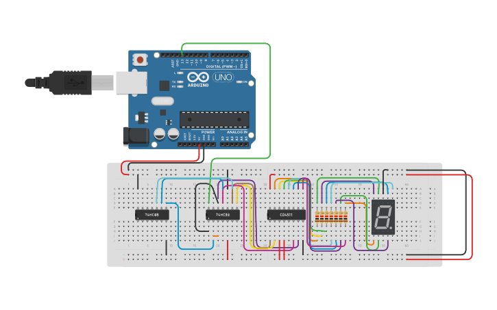 Circuit design contador sincrono - Tinkercad