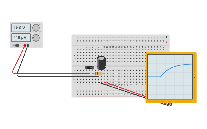 Circuit design simulacion carga capacitor | Tinkercad