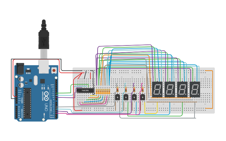 Circuit design 4-Digit 7 Segment - Tinkercad