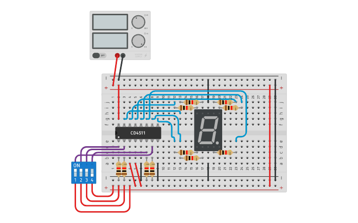 Circuit design Display 7 segmentos con 4511 | Tinkercad